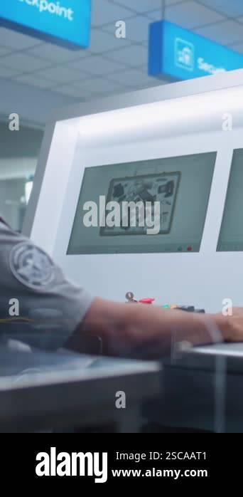 Airport Security Checkpoint: African American Security Officer Monitors ...