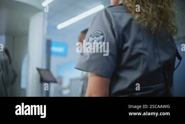 Security Checkpoint in Airport Terminal: Young Woman Stands in X-ray ...