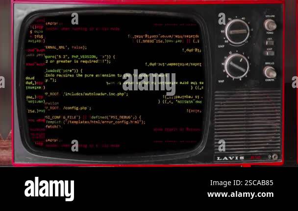 Old 90s retro crt monitor with glitch effect, coding error, hacker ...