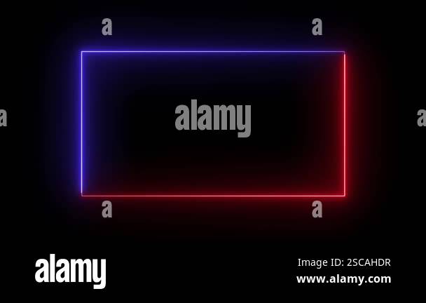 Glowing neon abstract rectangle shape line animation red and blue color ...