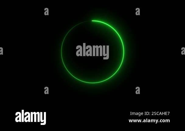 Glowing neon circle shape, refresh bar green neon line animated glowing ...