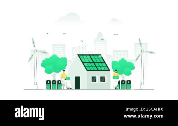 House with independent power source supply. Green and renewable energy ...