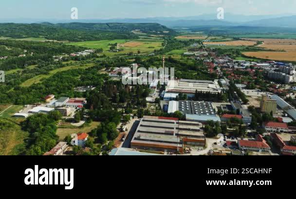 River Side Town Factories Depot Cemetary Overlooking Vast Farmland ...
