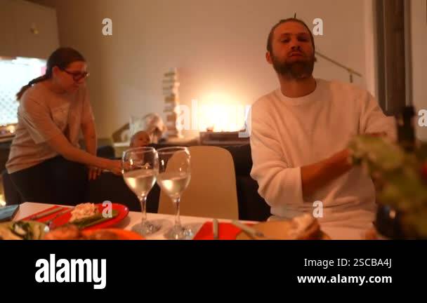 An intimate dinner scene that beautifully showcases lively conversation ...