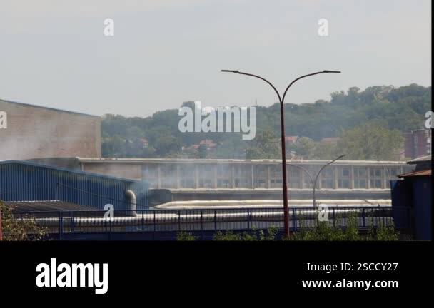 Smoke From Industrial Building Fire Burning in Paper Factory Danger ...
