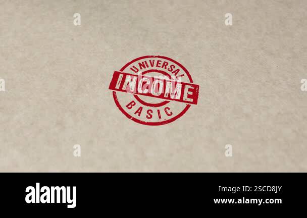 Universal Basic Income stamp and hand stamping impact animation ...