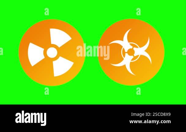 Animation of Two orange hazard signs, one representing radioactive ...