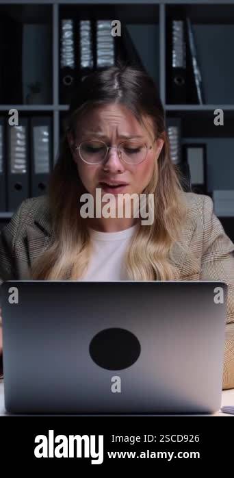 Stressed female Caucasian young adult entrepreneur shocked by failure ...