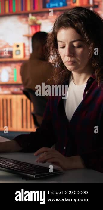 Vertical Video Portrait Of Upbeat Programmer Coding Advanced Ai