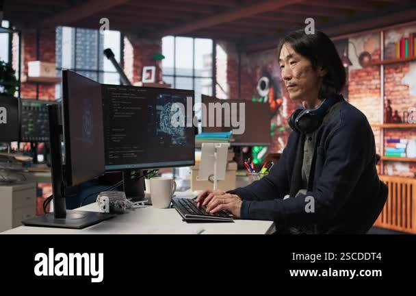 AI startup senior programmer overseeing deep learning application ...