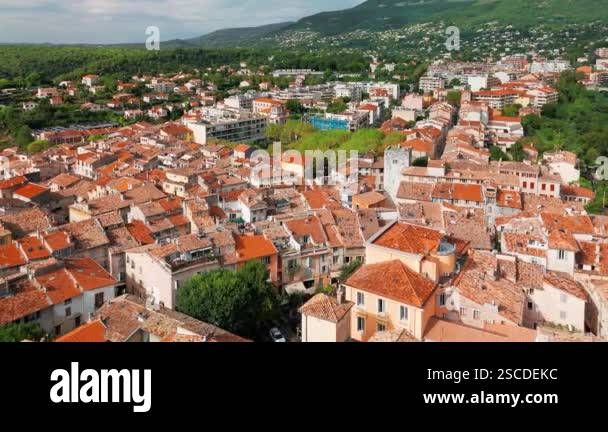 Aerial view of the medieval city of Vence. Vence town is set in the ...