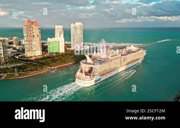 December 13, 2024 - Miami Beach, Florida: Aerial view Cruise ship ...