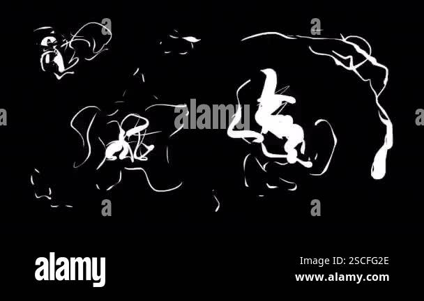 Monochromatic animation of white organic and frenetic doodle lines on ...