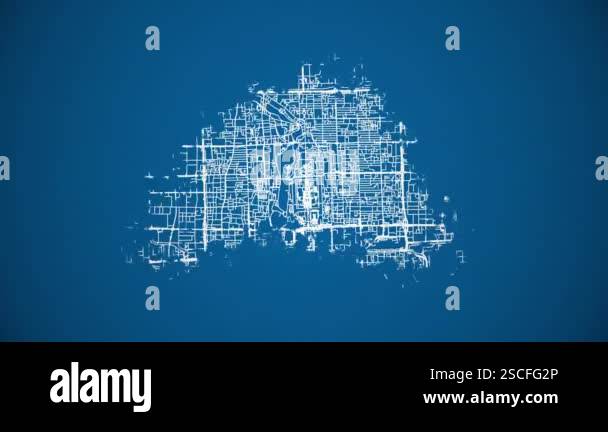 Ink reveal animation of Beijing city, China, grid map. Aerial top view ...
