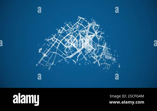 Ink reveal animation of Brussels city, Belgium, grid map. Aerial top ...