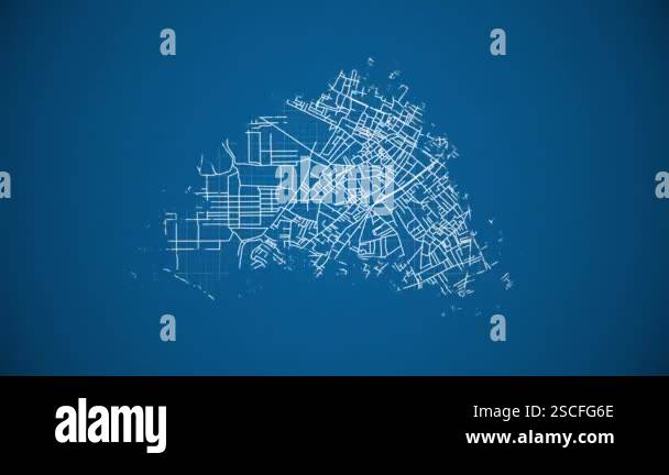 Ink reveal animation of Rafah city, Gaza Strip, Palestine, grid map ...