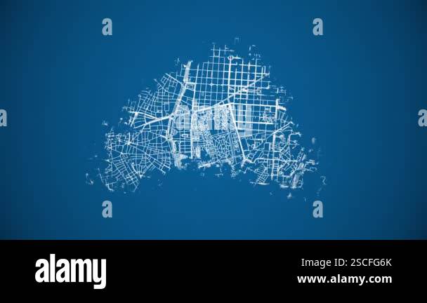 Ink reveal animation of Madrid city, Spain, grid map. Aerial top view ...