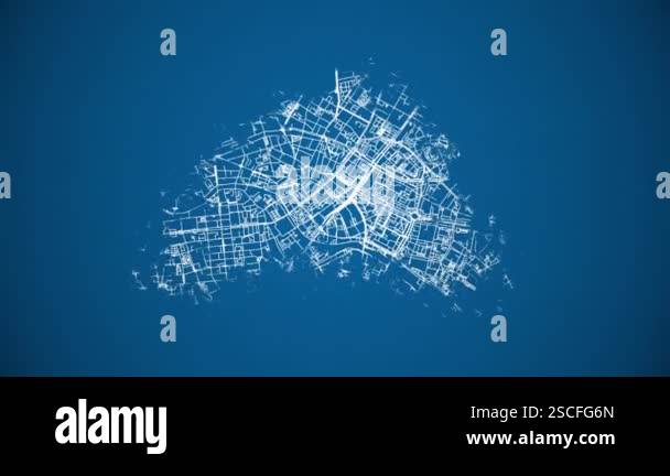 Ink reveal animation of Berlin city, Germany, grid map. Aerial top view ...