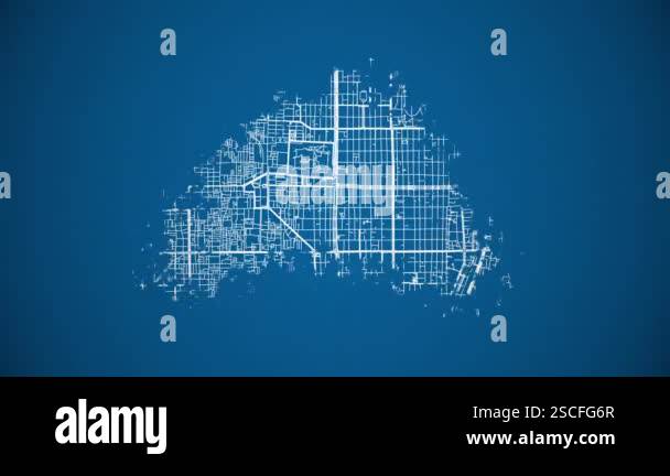 Ink reveal animation of Kyoto city, Japan, grid map. Aerial top view ...