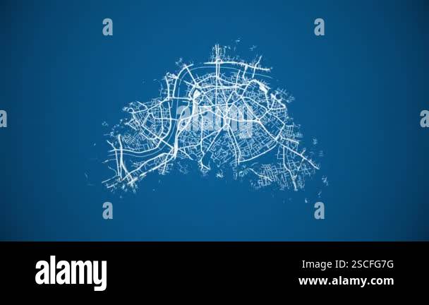 Ink reveal animation of London city, England, United Kingdom, grid map ...