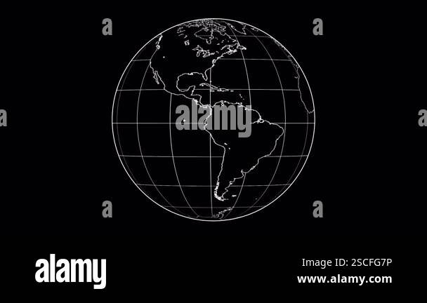 World globe map spinning in white lines on a black background. 3D ...
