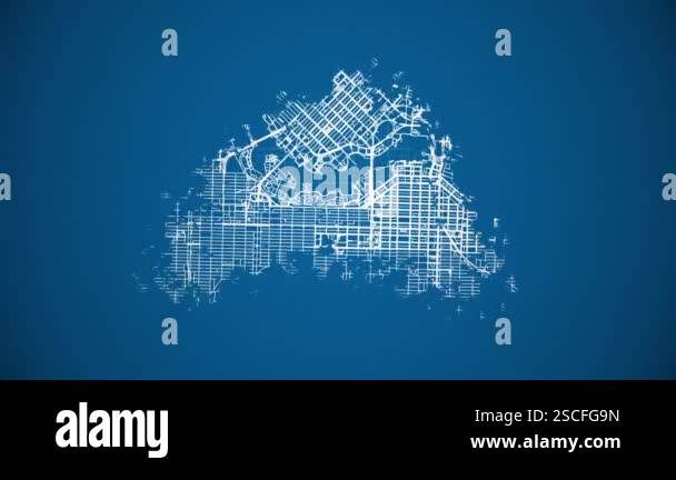 Ink reveal animation of Vancouver city, British Columbia, Canada, grid ...