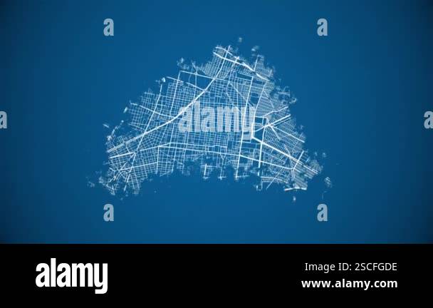 Ink reveal animation of Mexico, capital city of Mexico, grid map ...