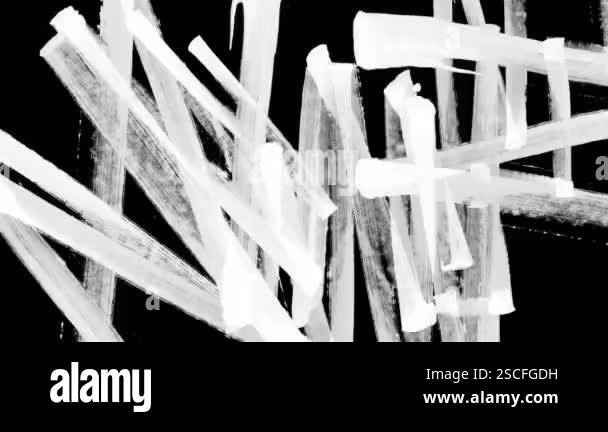 Monochromatic animation of white grunge graffiti brush stroke lines on ...