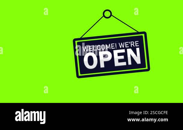 Welcome we're open black sign on green screen background, chroma key ...