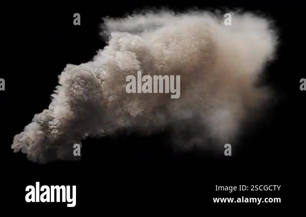 Side view of Isolated Dense Billowing white and lightgrey Smoke Moving ...
