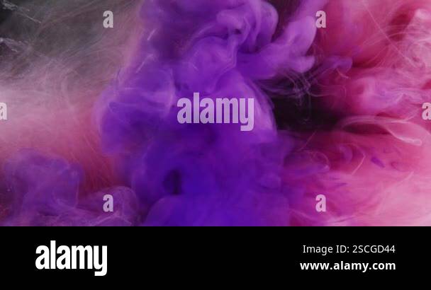 Color smoke blast. Glitter ink water. Purple pink vapor splash flow ...