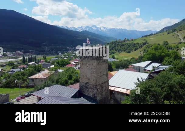 Towering medieval stone structures of ancient Svanetian architecture ...