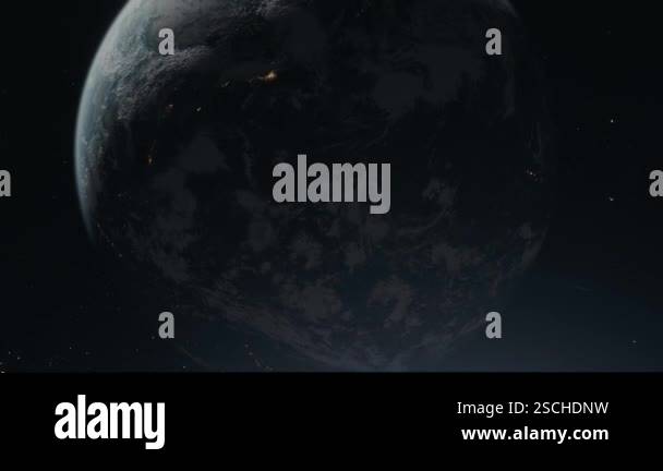 Cinematic animated view of Earth from space with glowing atmosphere ...