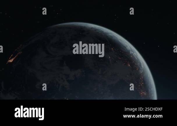 Cinematic animated view of Earth from space with glowing atmosphere ...