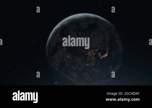 Cinematic animated view of Earth from space with glowing atmosphere ...