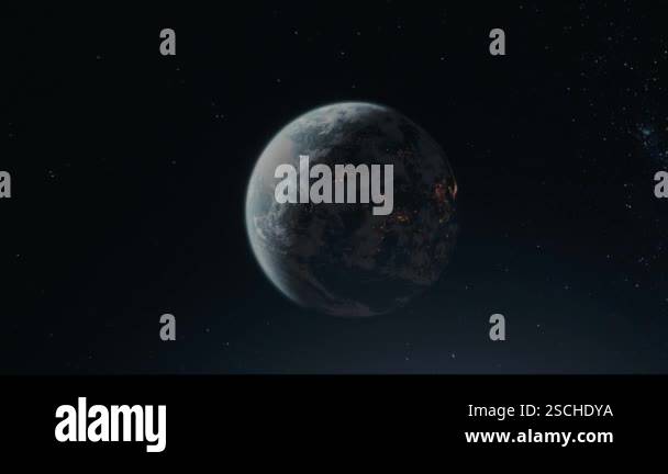 Cinematic animated view of Earth from space with glowing atmosphere ...