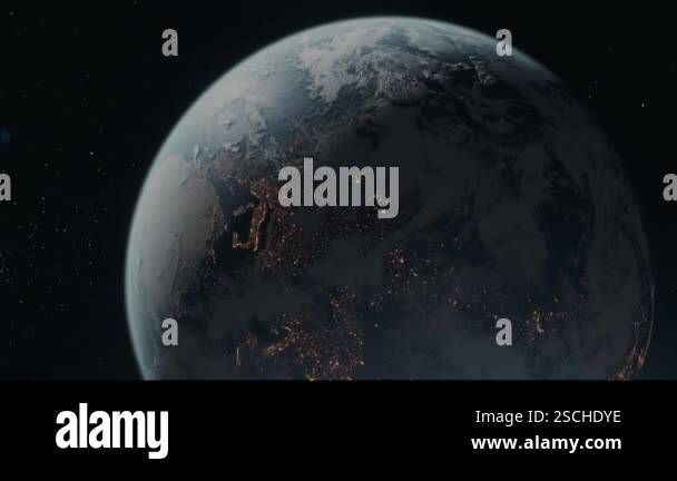 Cinematic animated view of Earth from space with glowing atmosphere ...