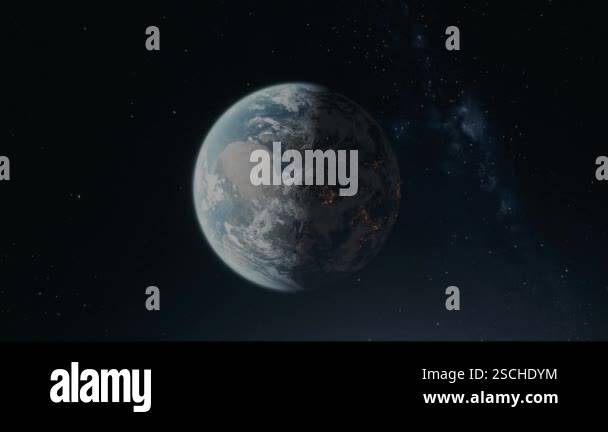 Cinematic animated view of Earth from space with glowing atmosphere ...
