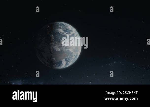 Cinematic animated view of Earth from space with glowing atmosphere ...