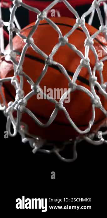 Super Slow Motion of Basketball Ball Hitting the Basket. Filmed on High ...