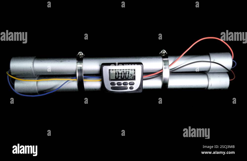 Hand activates pipebomb with countdown timer counting down to zero on ...
