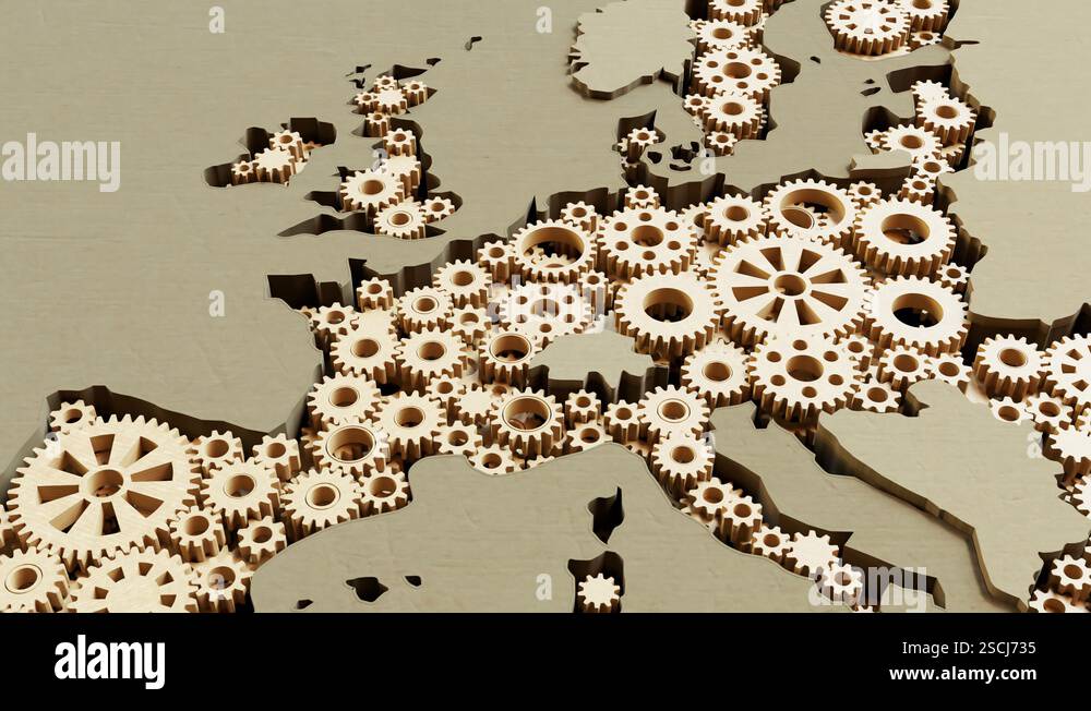European Union in crisis. Map with gears breaks apart. Political ...