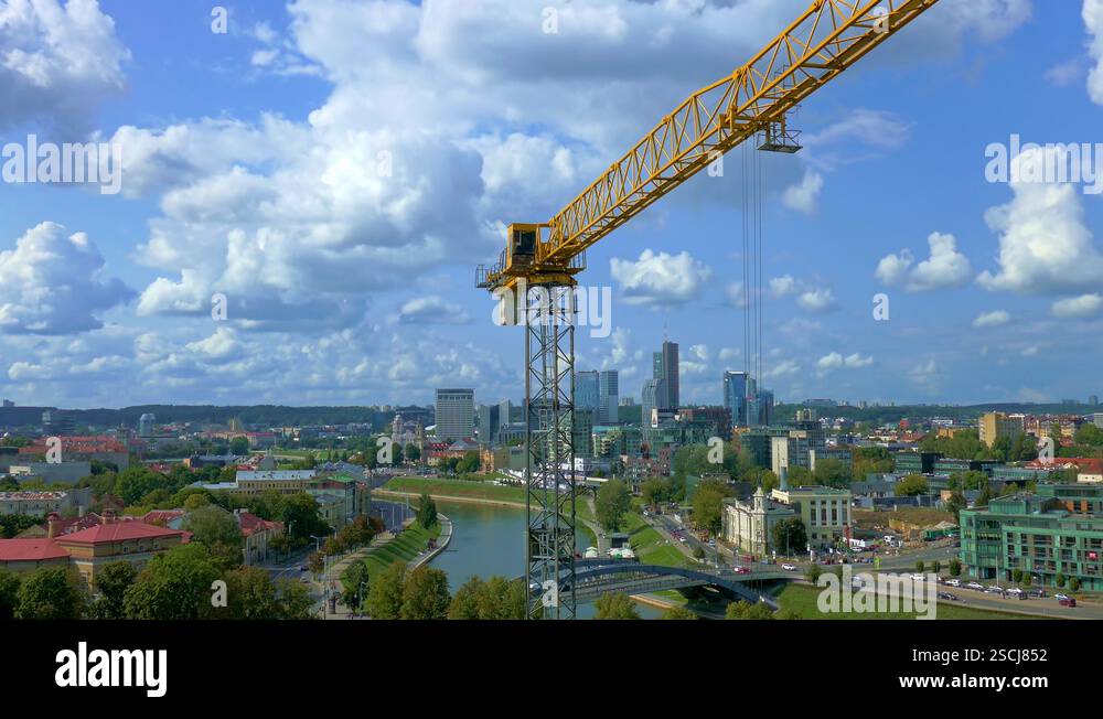Tower Construction Crane Turns Boom of Crane on Background of Aerial ...