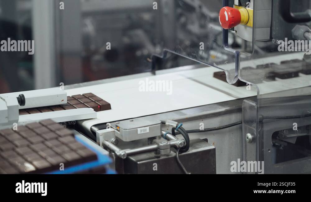 Chocolate factory, production of sweets and desserts, view of ...