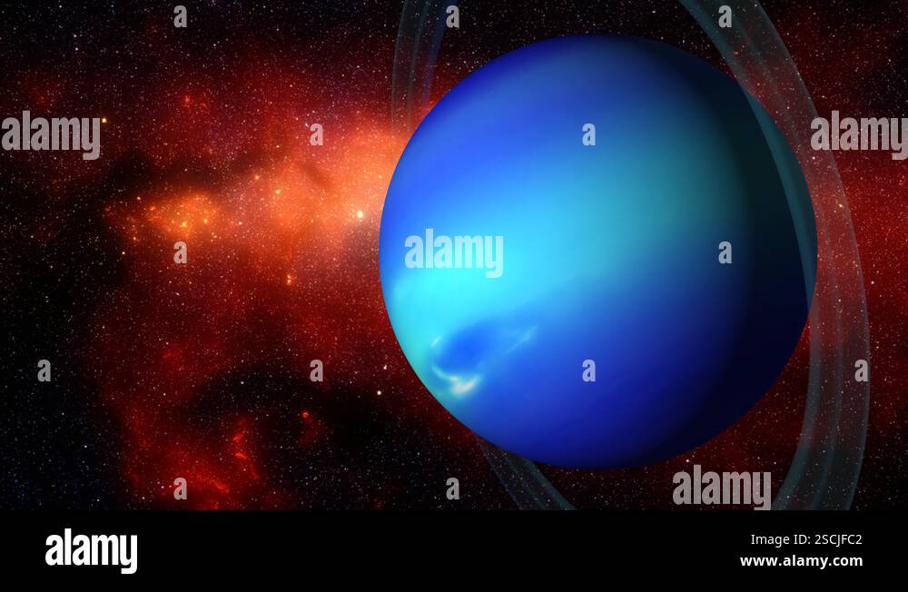 3D Animation of the Ringed Planet Neptune Spinning over Galaxy Stock ...