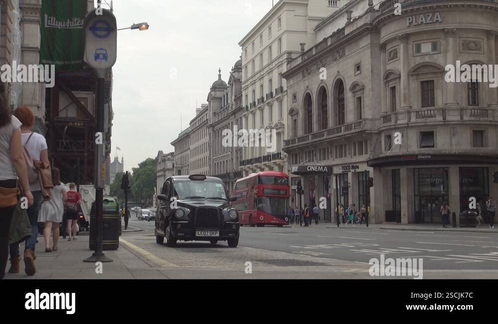 Street From London City Downtown with Cars Traffic Red Buses and Taxi ...