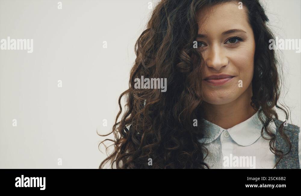 Portrait Of A Beautiful Young Brunette A Light Skinned Girl With Shaggy Stock Video Footage Alamy