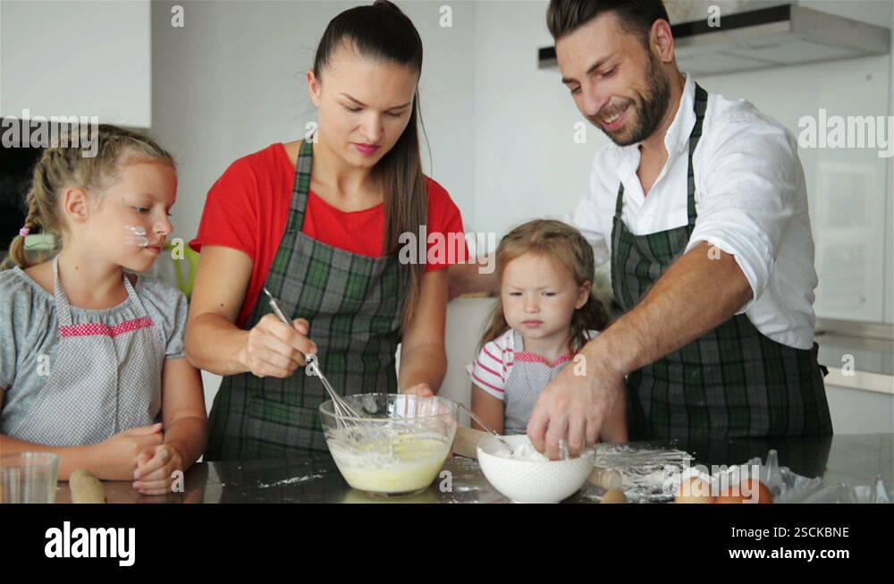 Parents Teach Children Cooking. They Show Children How to Cook Dough ...