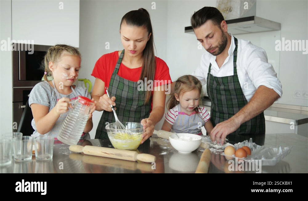 Parents Teach Children Cooking. They Show Children How to Cook Dough ...