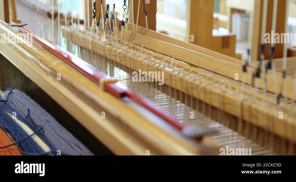Close-up of hand loom machine in a empty workshop 4k Stock Video ...